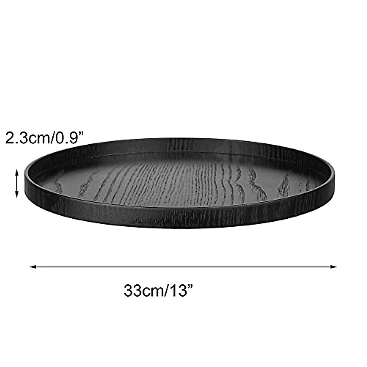 Round Solid Wood Serving Tray Large Tea Coffee Table Snack Food Meals Serving Plate Non-Slip Kitchen Party Bar Server Breakfast Tray with Raised Edges (13inch/33cm) Black