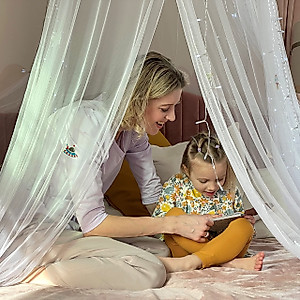 NFGMFMQSHDF Bed Canopy with Glow in The Dark Spaceworld, Modern White Bed Curtain for Girls, Kids & Babies, Fire Retardant Fabric