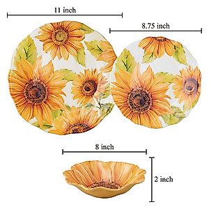 UPware 12-Piece Melamine Dinnerware Set, Includes Dinner Plates, Salad Plates, Bowls, Service for 4. (Sunflower)