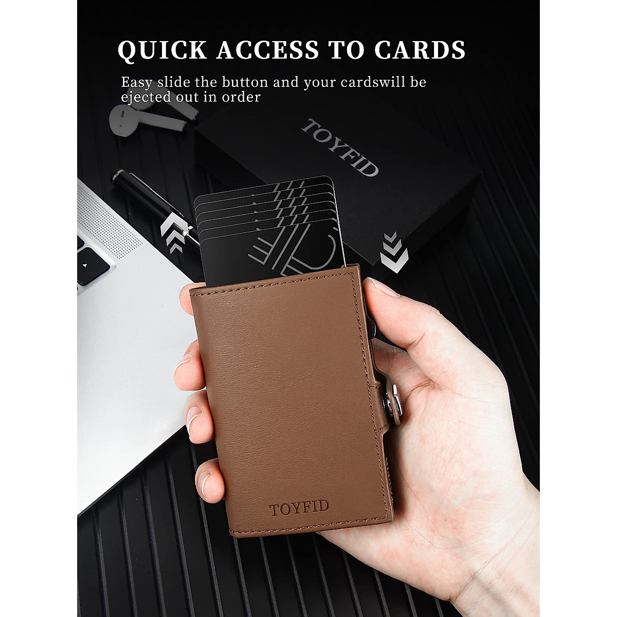 TOYFID Minimalist Wallets for Men,Slim Wallets for Men,Pop Up Wallet,Credit Card Leather Minimalist Wallet,Minimalist Wallet for Business Men,Leather Men's Wallets,RFID Blocking Protection