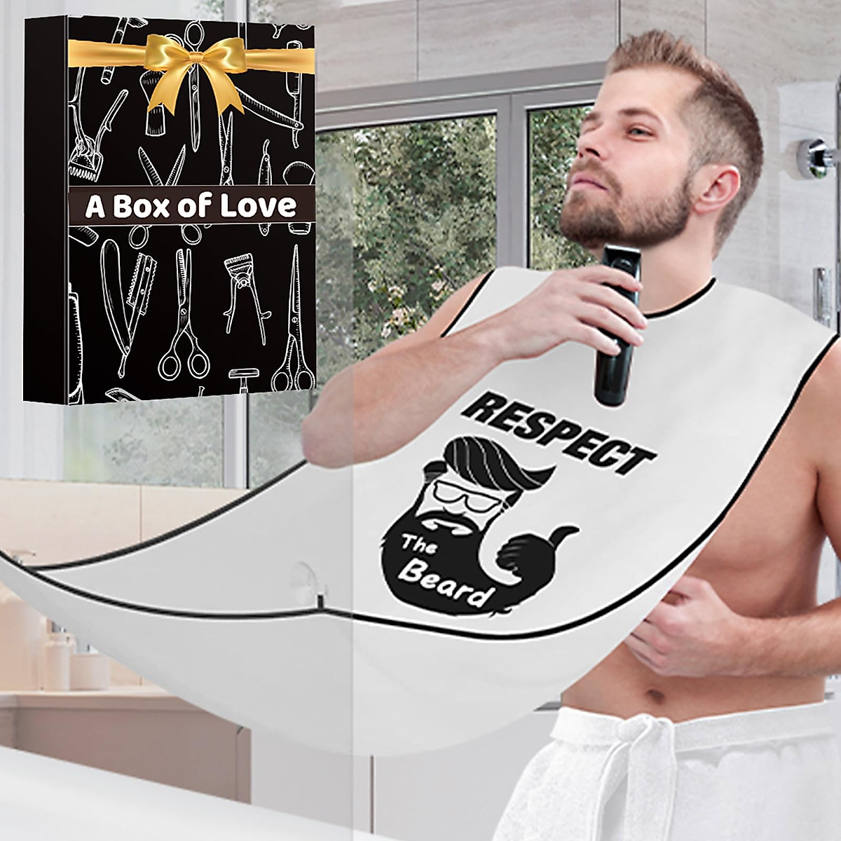 Beard Bib Men Shaving Gifts: Cool Gadgets Stocking Stuffers for Husband Him Boyfriend Dad Christmas Birthday Fathers Day Ideas, Trimming Hair Apron Trimmer Catcher Cape for Sink Trim Shave Accessories