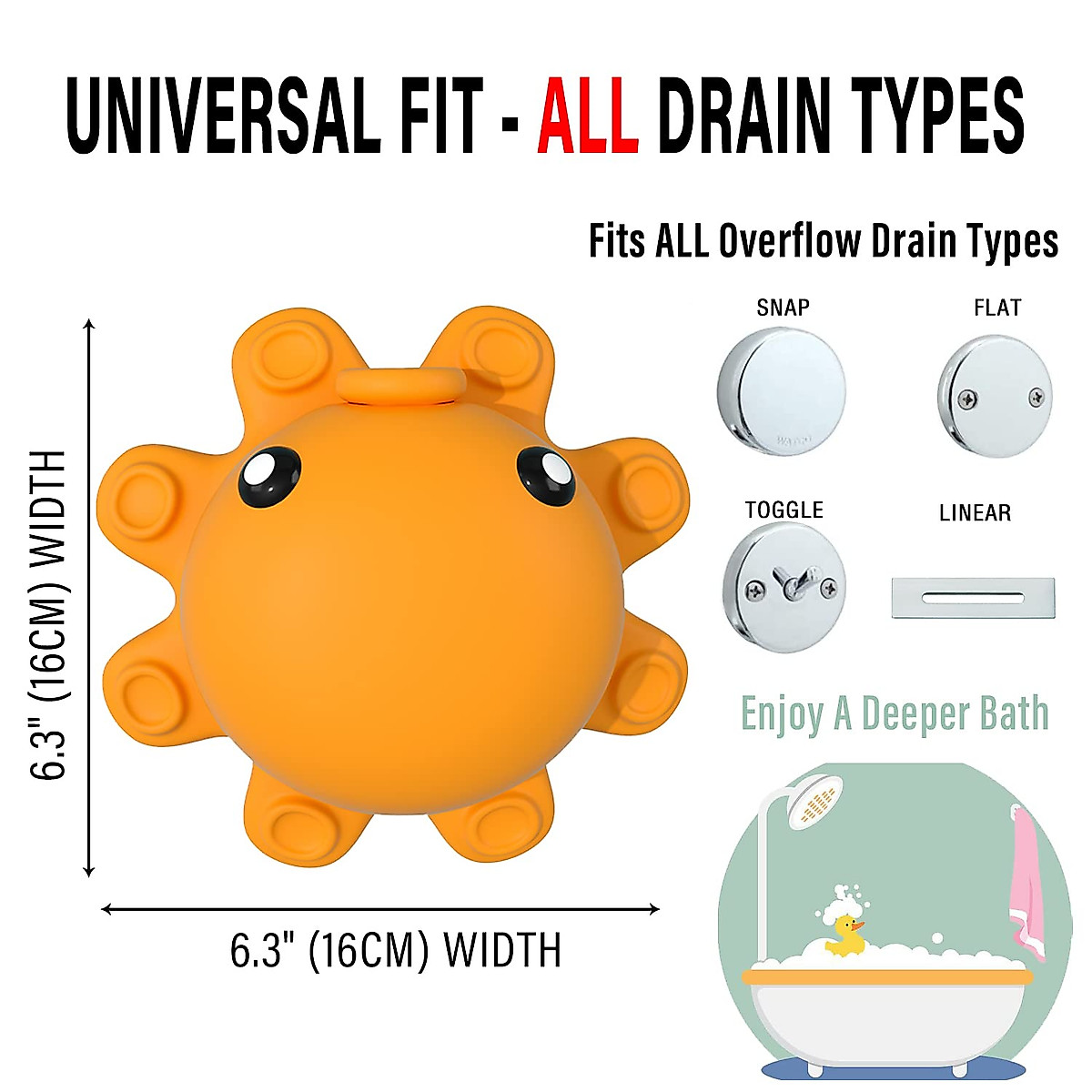 Bathtub Overflow Drain Cover Tub - tub Overflow Drain Cover, Soak Bath Overflow Drain Cover, Bathroom Spa Accessories, Adds Inches of Water for Deeper Bath (Silicone, Yellow)