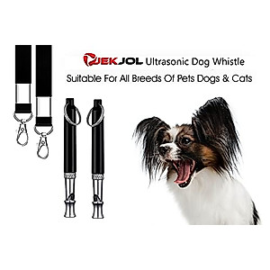 JEKJOL Pack of 2 Ultrasonic Dog Whistle, Professional Dog Whistle Training with Adjustable Frequencies to Recall, Dog Whistle to Stop Barking & Control Your Dog with Lanyard