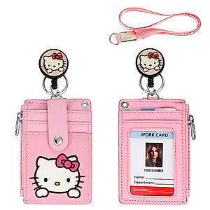 【2024 Latest】 Cute Badge Holder Retractable Lanyard Reel Clip with Heavy Duty Carabiner, 1 Clear ID Window, and 4 Card Slots in 2 Sided for Students Teens Boys Girls Women