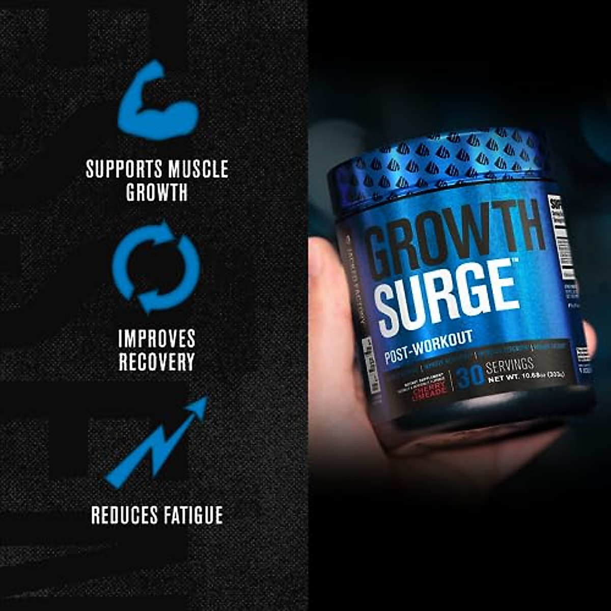 Jacked Factory Growth Surge Creatine Post Workout w/L-Carnitine - Daily Muscle Builder & Recovery Supplement with Creatine Monohydrate, Betaine, L-Carnitine L-Tartrate - 30 Servings, Black Cherry