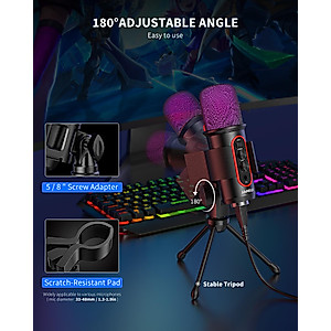JAMELO Gaming Microphone, USB Computer Condenser Mic for PC/Laptop/Phone/PS4/5, RGB, Headphone Output, Volume Control,Plug and Play, Mute Button, for Streaming, Podcast, Studio Recording
