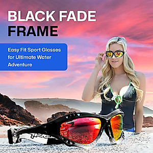 Jettribe Pro Jet Ski Goggles - Revo Lens, Black Fade Frame, PWC Watercraft, Jetski Racer Sunglasses - Racing Goggles With Protective Storage Case - Easy Fit Sport Glasses for Ultimate Water Adventure