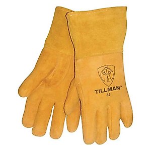 John Tillman Large 12"" Gold Premium Heavyweight Reverse Deerskin CottonFoam Lined MIG Welders Gloves with 4"" Cuff and Kevlar Thread Locking Stitch" (TIL35L)