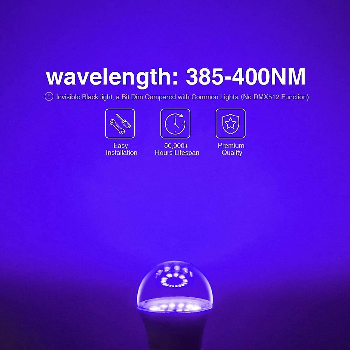 Onforu 15W LED Black Light Bulbs, A19 E26 120W Equivalent Blacklight Bulb for Glow in The Dark, Halloween Lights, 120V, Level 385-400nm, Blacklight Party, Body Paint, Fluorescent Poster