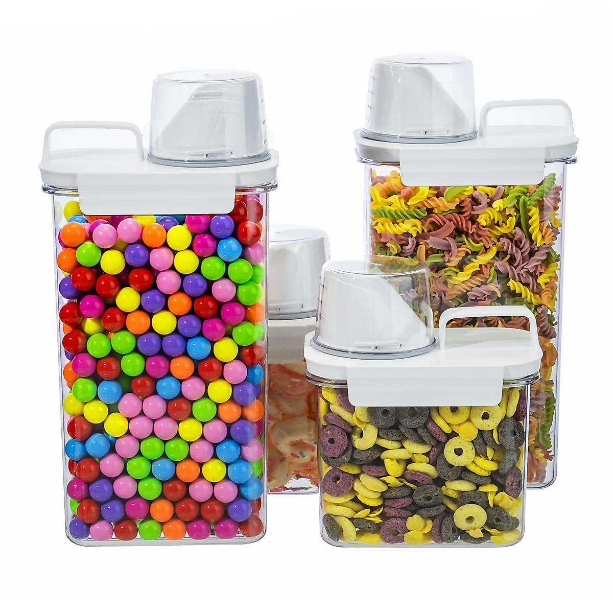 Pet Food Containers Storage Cereal Dispenser BPA Free 4PCS（4pots & 4lids） Dispenser Plastic Bin food Storage Containers With Lids Kitchen Organizers And Storage