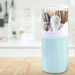 Kitchen Utensil Holder with Cover, 4 Compartment Wall-Mounted Countertop Plastic Silverware Holder Utensil Drying Rack for Cutlery, Chopstick, Spoons, Forks, Knives(Blue)