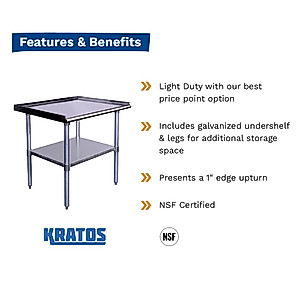 Kratos Stainless Steel Kitchen Equipment Stand 24"x30" with Undershelf, NSF Worktable for Restaurants - 18ga/430SS