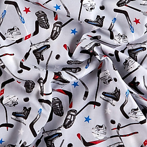 Mook Cotton Hockey Stick Helmets Pucks Grey Quilt Fabric
