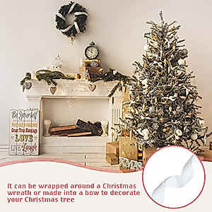 Christmas Wired Velvet Ribbon with Gold Edge Velvet Waterproof Ribbon Wrapping Velvet Decoration Ribbon for Xmas Wreath Bows Floral Craft Ornaments (White, 3/8 Inch x 20 Yard)