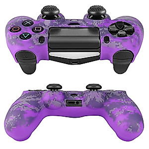 TNP For PS4 /Slim/Pro Controller Skin Grip Cover Case Set - Protective Soft Silicone Gel Rubber Shell & Anti-slip Thumb Stick Caps for Sony PlayStation 4 Controller Gaming Gamepad (Camo Mosaic Purple)