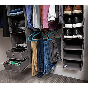 BIRDROCK HOME 5pc Hanging Closet Organizer System with Storage Shelves - Grey - Shoe Clothing Organization - Great for College Dorms or Kid Bedrooms Nursery