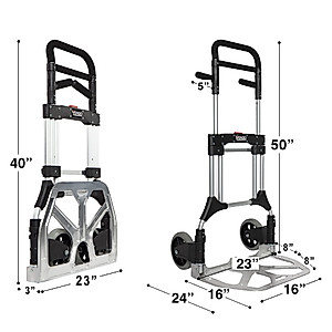 Vergo Industrial 400 lb Capacity Heavy Duty Folding Hand Truck Dolly Cart with Telescoping Handle, Aluminum Foldable Cart with Wheels (S300L)