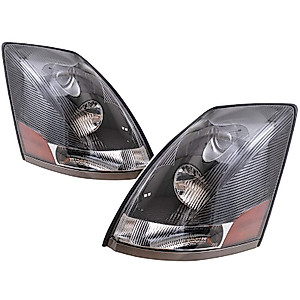 Auto Parts Avenue Replacement Headlight Black for 2004-2018 04-18 VN VNM VNL 200 300 430 630 670 730 780 Pair Passenger Right RH Driver Left LH Side with Free 18" Steering Wheel Cover