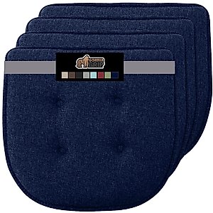 Gorilla Grip Tufted Memory Foam Chair Cushions, Set of 4 Comfortable Pads for Dining Room, Slip Resistant Backing, Washable Kitchen Table, Office Chairs, Computer Desk Seat Pad Cushion, 16x17 Navy