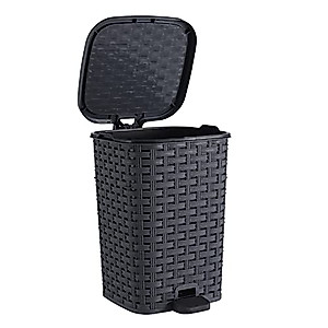 Superio Mini Trash Can with Foot Pedal Small Outdoor Garbage Can with Lid, 3 Gallon Plastic Waste Basket for Bathroom, Bedroom, Kitchen, Office, Patio (Wicker Grey 12 QT.)