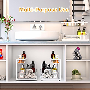 Suppino Under Kitchen Sink Organizer, Metal Sliding Under Cabinet Storage, 2 Tier Under Sink Storage for Kitchen, Bathroom