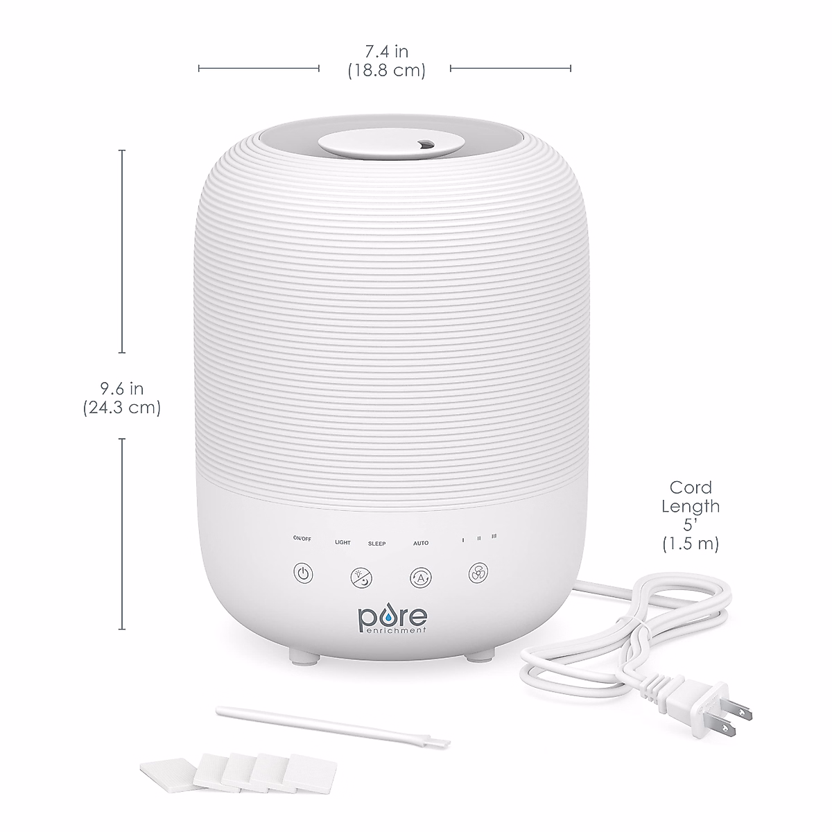 Pure Enrichment HUME Sense Top Fill Humidifier -Auto Mode Humidity Sensor, 3 Mist Settings, Patented Magnetic Suspension, Optional Night Light, Optional Aromatherapy, Sleep Mode & Auto Shut-Off
