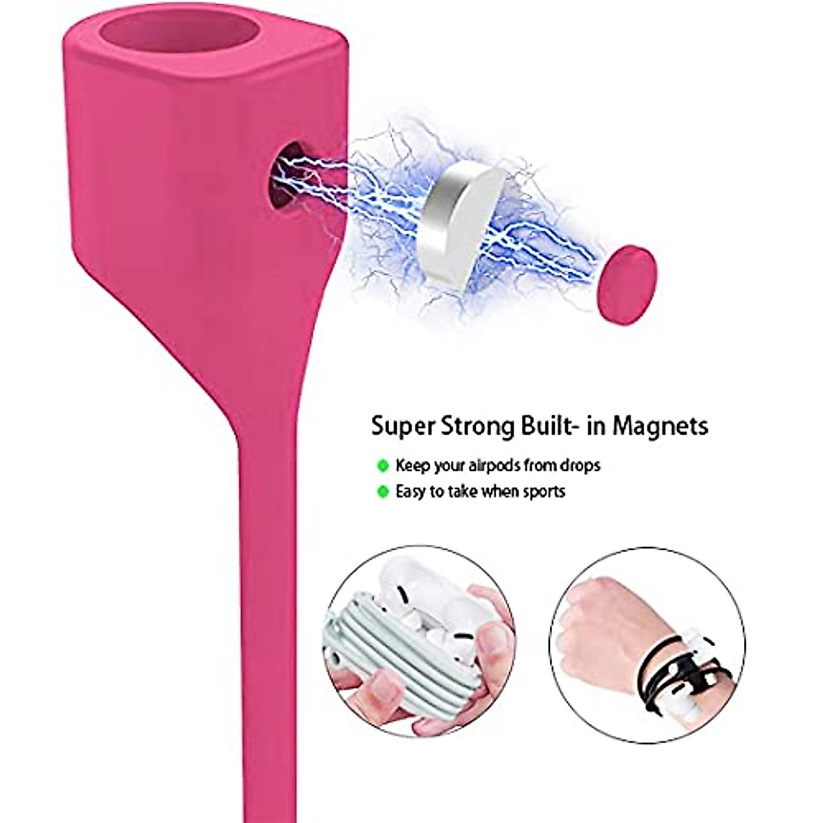 Loirtlluy 4 in 1 Anti-Lost Accessories for Airpods Pro, Airpods Pro Strap Magnetic Cord, Ear Hooks and Covers Compatible with Airpod Pro, Watch Band Holder, Pink