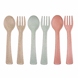 FRCOLOR Spoons and Forks Set, Wheat Straw Fiber Spoons and Forks Reusable Spoon Knife Forks Tableware for Food 6Pcs