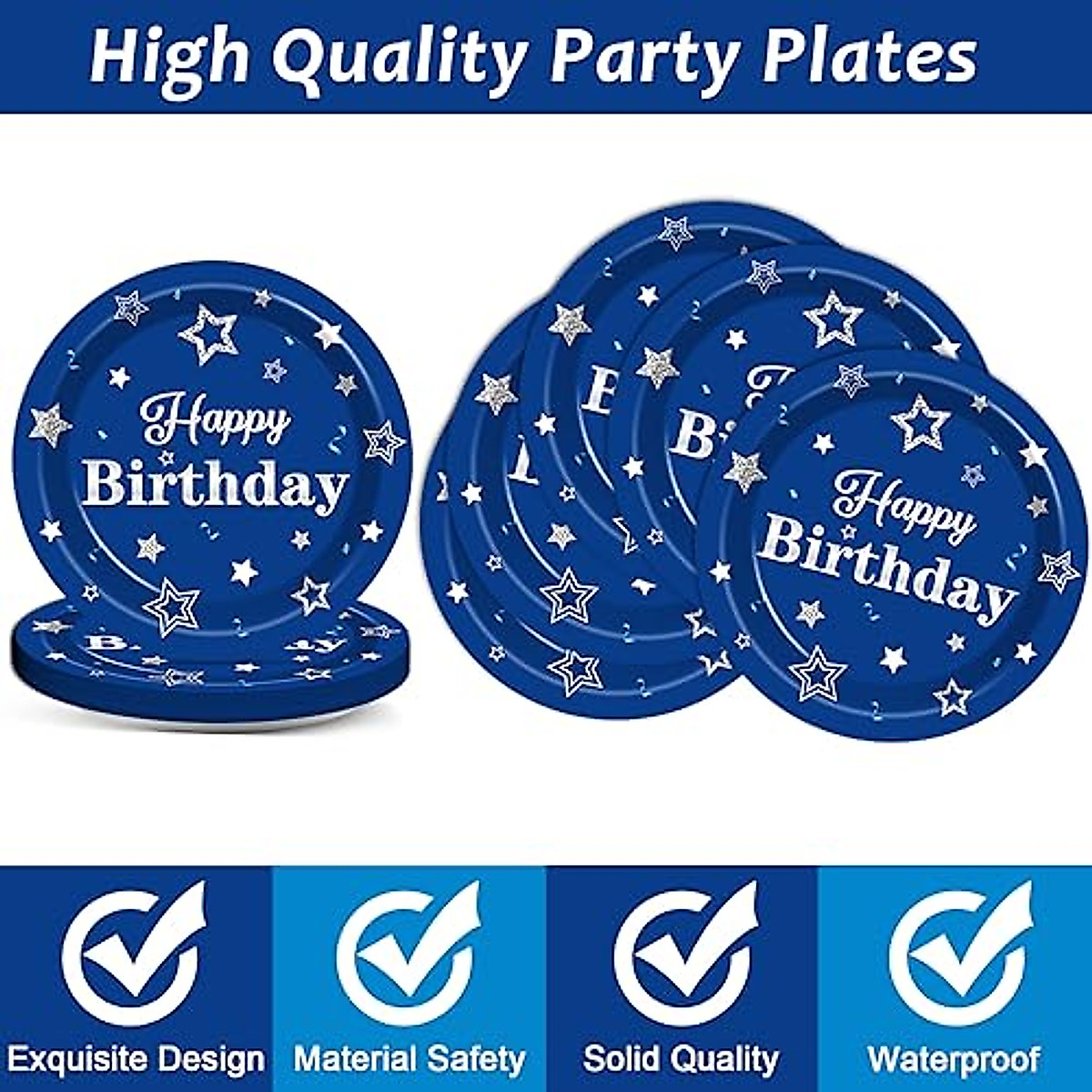 ZOIIWA Navy Blue and Silver Birthday Party Supplies Tableware Set Plates Napkins Tablecloth Serves 24 Guests Baby Shower Wedding Favors (JC0366com)