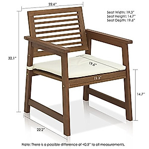 Furinno Tioman Hardwood Armchair in Teak Oil, 2 Arm Chairs, Natural & FG18006 Tioman Hardwood Patio Furniture Square Table with Umbrella Hole, Natural