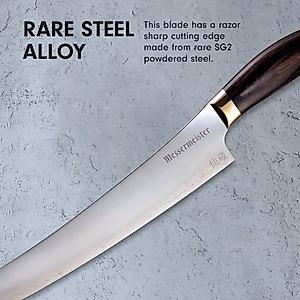 Messermeister Kawashima 10” Slicer Knife - SG2 Powdered Steel, Eco-Brass Bolster & Walnut Pakkawood Handle - Made in Seki, Japan