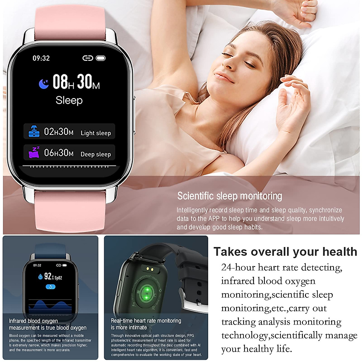 Pretty Sure Smart Watch 1.85''Touch Screen Running Watch Waterproof Step Counter Handheld GPS Units Fitness Bluetooth Watch,24 Sport Modes, Blood Oxygen for iPhone iOS Andriod -Silver Gray