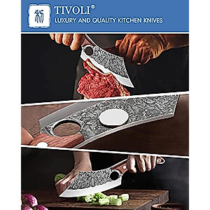 TIVOLI Viking Meat Cleaver Knife with Sheath, Hand-Forged Carbon Steel Full Tang Cooking Knife, Caveman Viking Butcher Knife for Kitchen Outdoor Camping BBQ