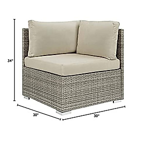 Modway Repose Wicker Rattan Outdoor Patio Corner Sectional Sofa Chair with Sunbrella® Fabric Cushions in Light Gray Beige