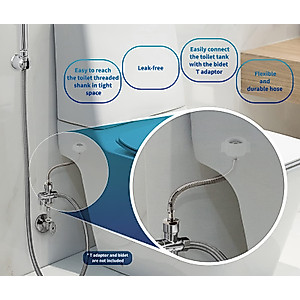 Jet Spargo Toilet Supply Hose Extension Connector - 6 Inches 7/8 Male To 7/8 Female - Flexible Adapter - Stops Leaking Of Bidet Sprayer T Adapter - Can Be Used For Skirted Toilet