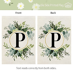 CROWNED BEAUTY Monogram Letter P Garden Flag Floral 12x18 Inch Double Sided for Outside Small Burlap Family Last Name Initial Yard Flag CF778-12