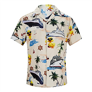 Funny Hawaiian Shirt for Men Short Sleeve Cruise Duck Button Up Shirt Mens Beach Tropical Vacation Aloha Shirt 3XL