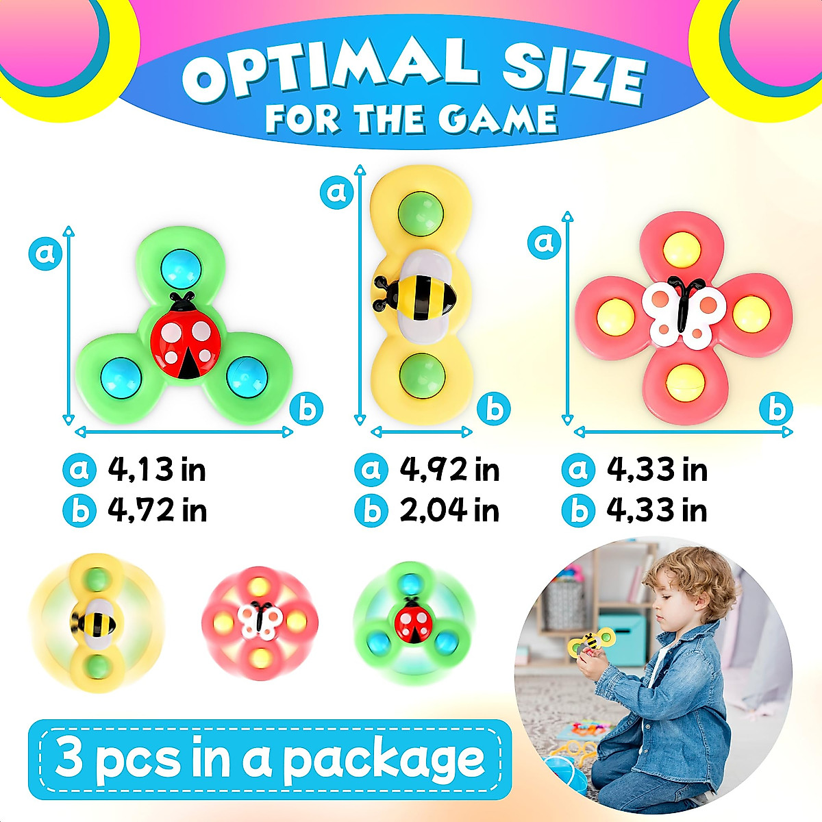 3Pcs Suction Cup Decisive Spinner Toys for Baby - Suction Table Fidget Spinner for Baby Bath Spinning Toy High Chair Toys with Suction Cups - Baby Suction Cup Toys for Babies Toddler Fidget Toys