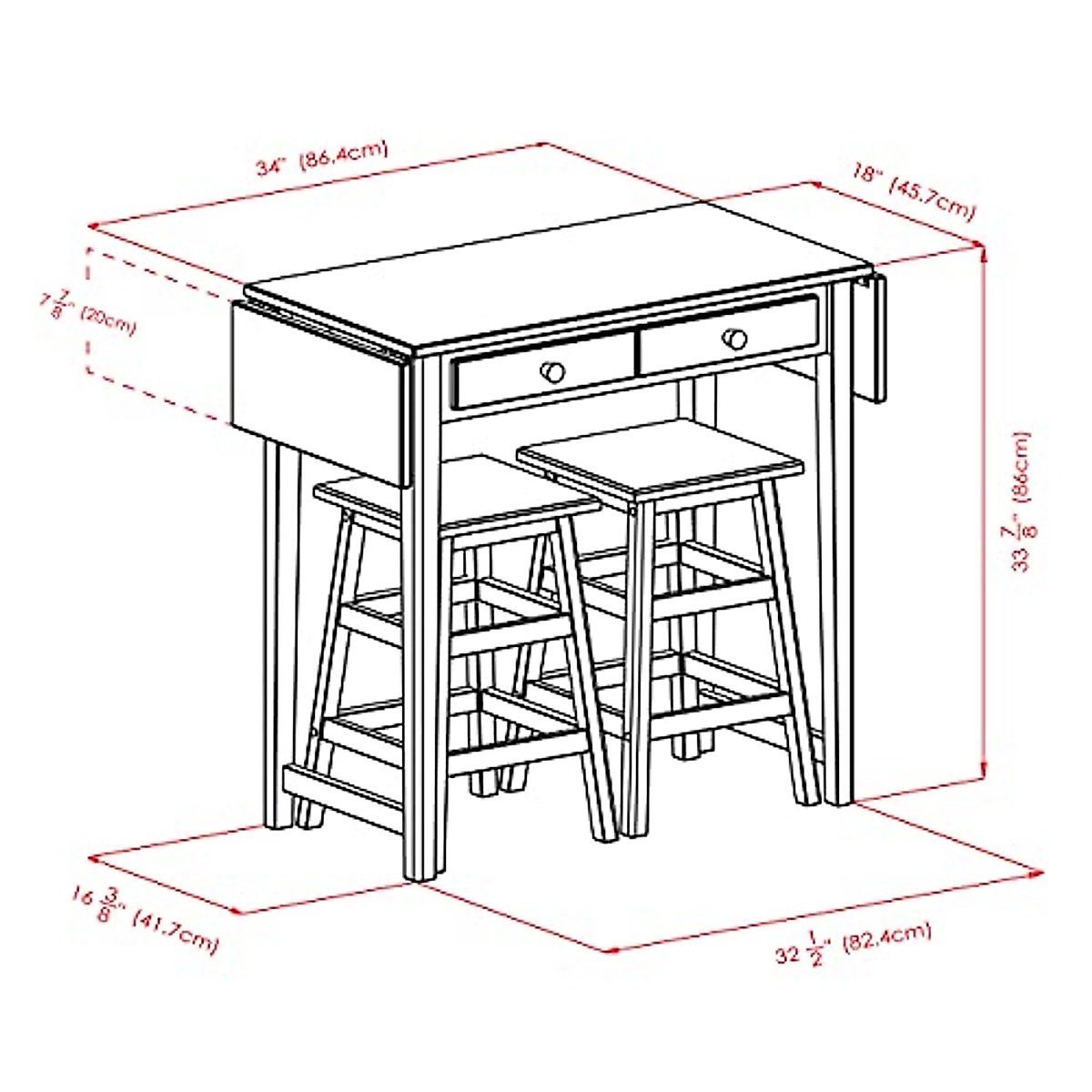 Winsome Mercer Double Drop Leaf Table with 2 Stools