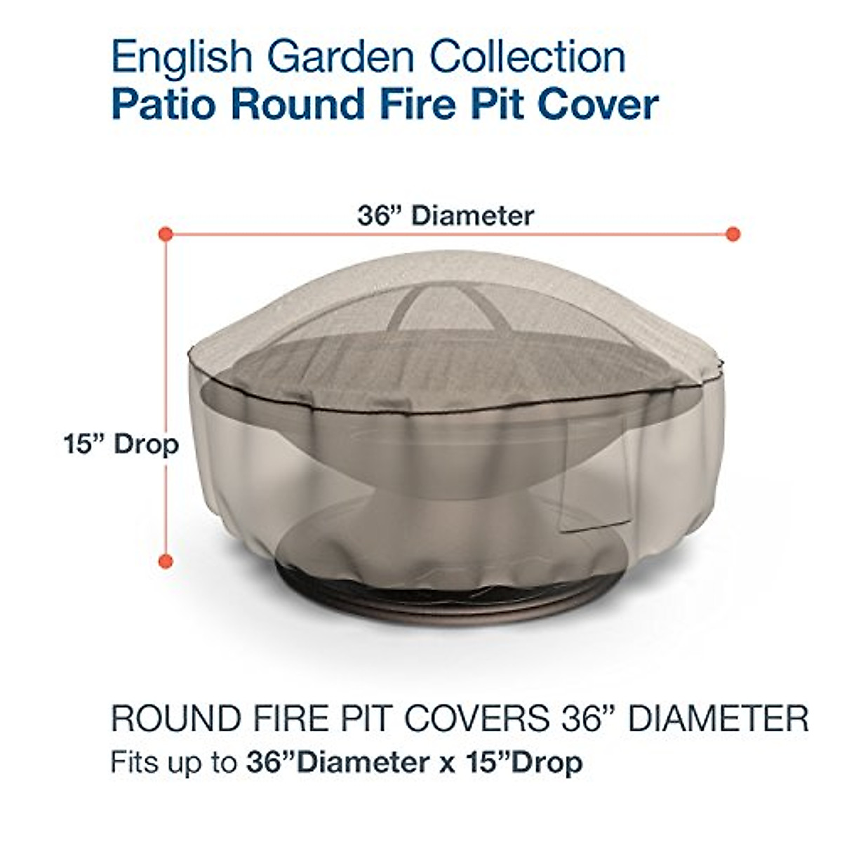 Budge P9A15PM1 English Garden Fire Pit Cover Heavy Duty and Waterproof, Firepit, Tan Tweed
