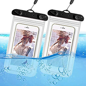 LANCESKEY 2 Pack Universal Waterproof Phone Case,IPX8 Waterproof Phone Pouch Dry Bag Compatible for iPhone Galaxy up to 6.2",Outdoor Beach Bag for Beach Kayaking Travel Bath (Black+Blue)