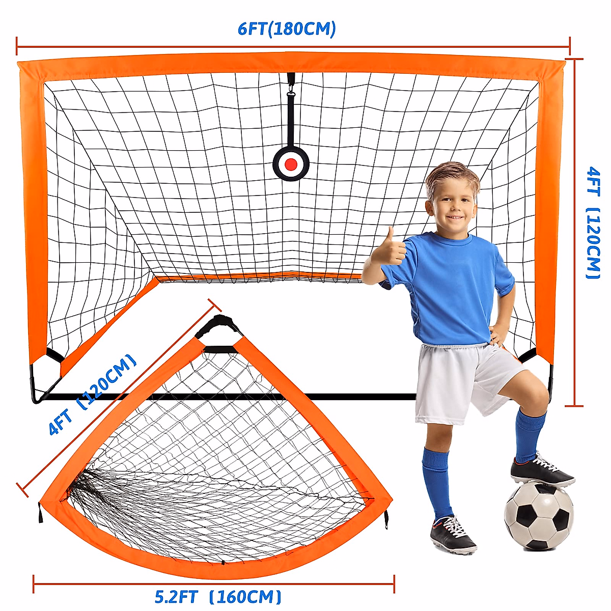 E-SDS Kids Soccer Goals for Backyard Training(Size 6'x4'), Portable Soccer Net Pop Up Soccer Goal Kits, Set of 2