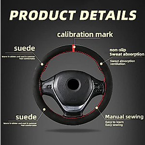 AUCELI Car Steering Wheel Cover, 15 Inch Durable Genuine Leather Stitch On Wrap Steering Wheel Protector for Women Men, Universal Auto Interior Accessories Suitable for Most Models