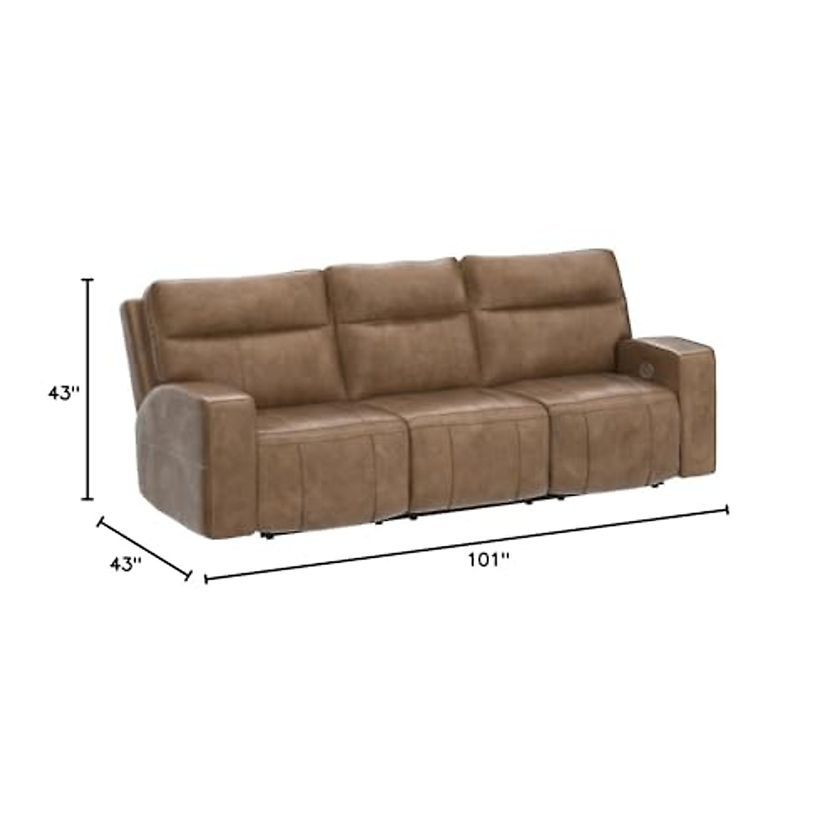 Signature Design by Ashley Game Plan Contemporary Tufted Leather Power Reclining Sofa with Adjustable Headrest, Light Brown