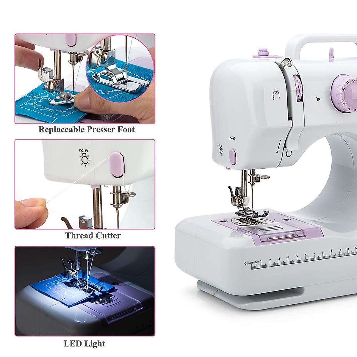 Galadim Mini Sewing Machine (Including Extension Table and Sewing Supplies Set) - Small Electric Overlock Sewing Machines with 2 Speed 12 Built-in Stitch Patterns – GD-015-CF