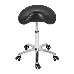 Saddle Stool Rolling Chair for Medical Massage Salon Kitchen Spa Drafting,Adjustable Hydraulic Stool with Wheels (Without Backrest, Black)