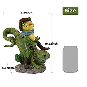 OSROENE Frog Statues Garden Decor, Cowboy Frog Riding Green Lizard Figurine Outdoor Indoor Decoration Animal Statues for Garden Balcony Front Porch Patio Yard