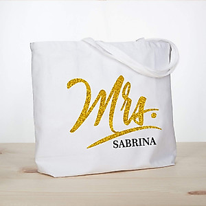 ELEGANTPARK Future The Mrs. EST. 2023 Personalized Bride Tote Wedding Bachelorette Bridal Shower Gifts Large Shoulder Bag Black with Champagne Glitter