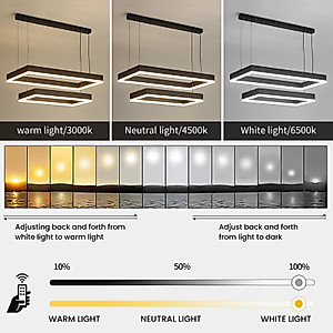 Modern Chandeliers for Living Room, 2-Ring Rectangles Pendant Light Kitchen Island Fixtures, Dimmable LED Chandelier for Dining Room Bedrooms, Black (40CM/60CM)