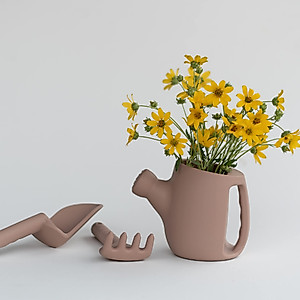 Boppabug | Kids Silicone Gardening Set | Outdoor Toy | Child Safe Watering Can, Rake, and Shovel (Pink)